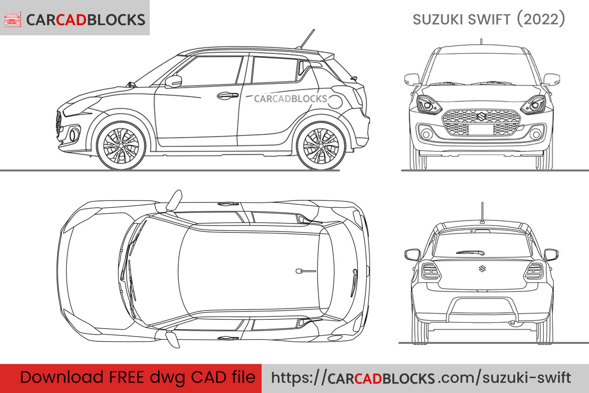 Suzuki Swift 2023 Free CAD Blocks DWG File CarCadBlocks