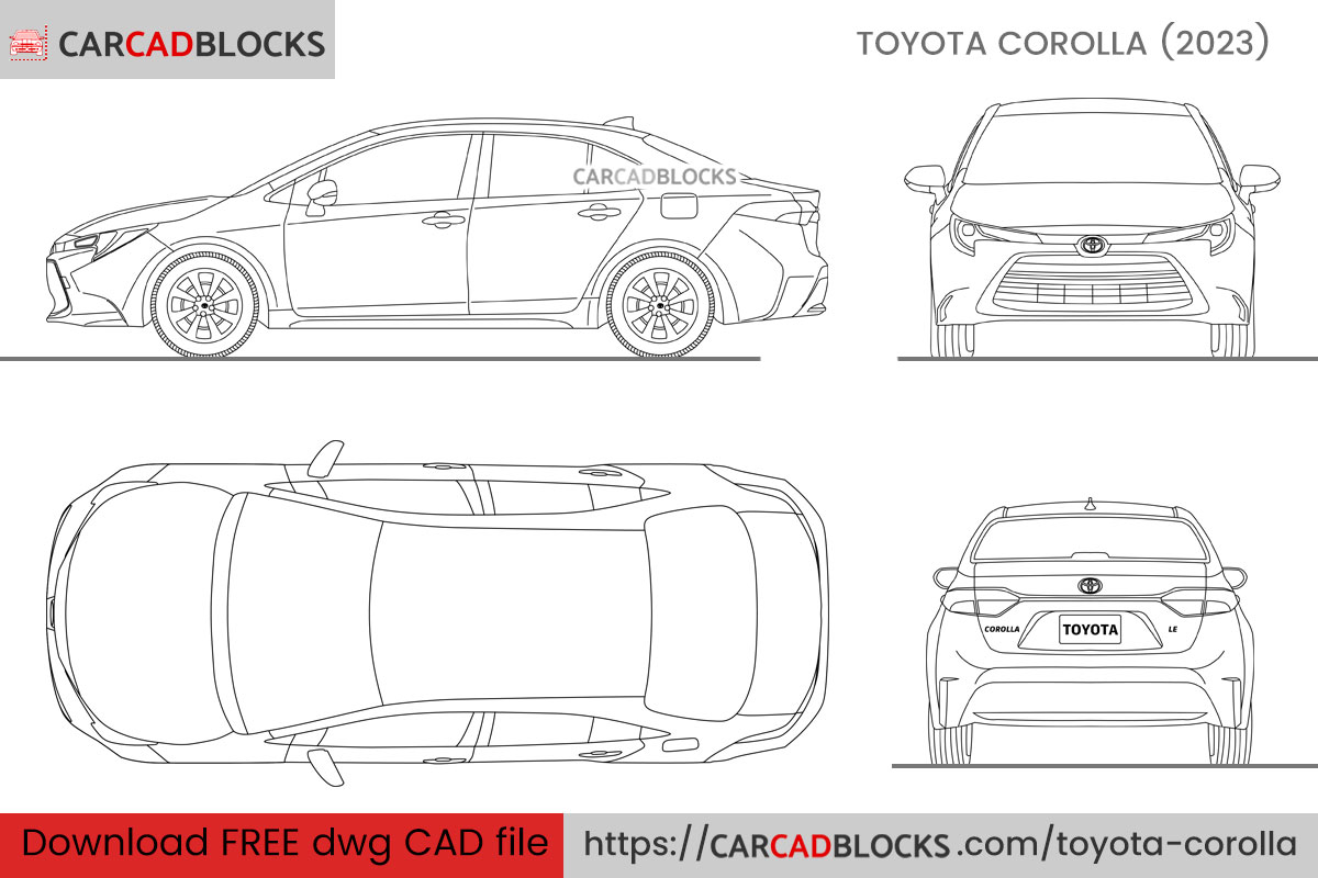 Toyota Corolla 2023 Free CAD Blocks DWG File CarCadBlocks