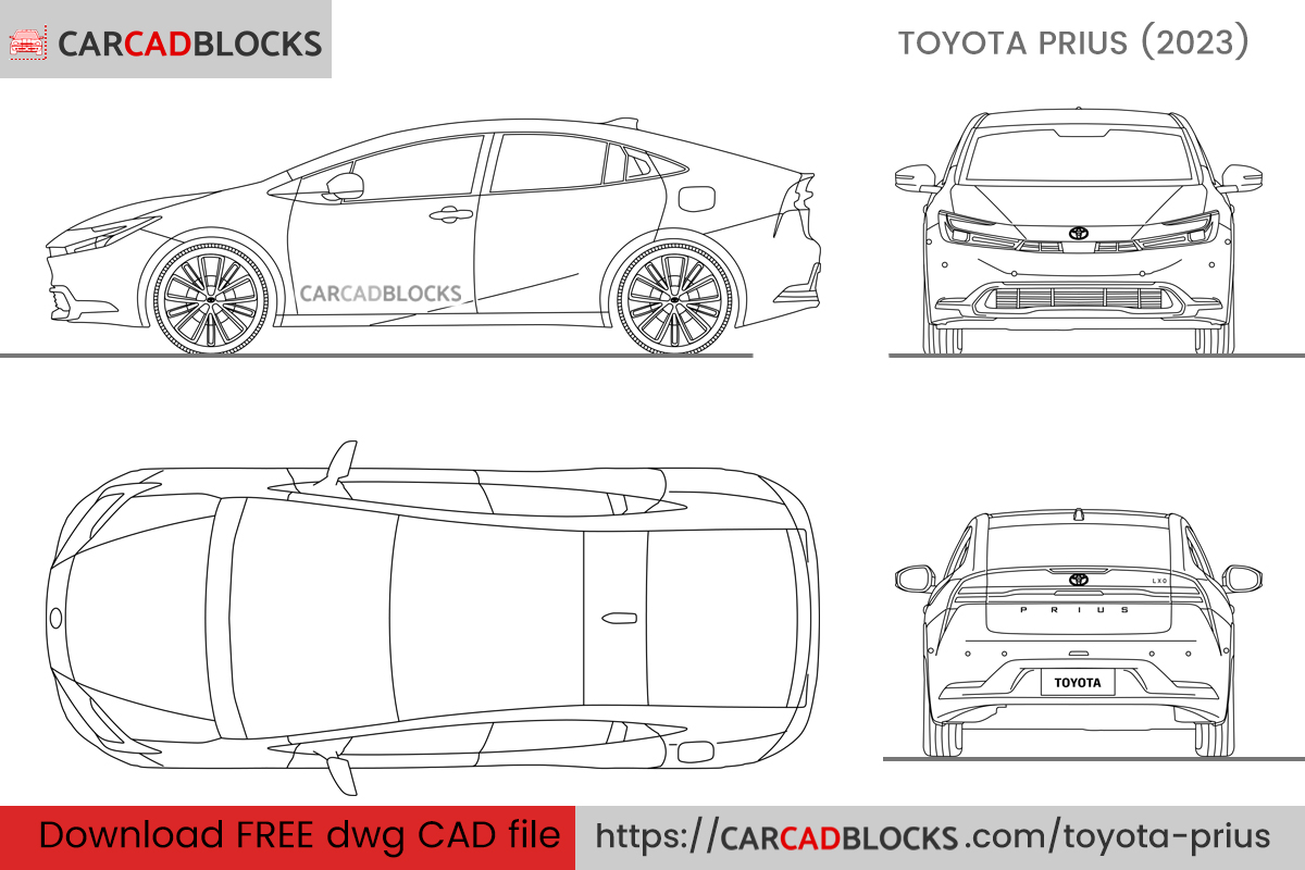 Toyota Prius 2023 Free CAD Blocks DWG File CarCadBlocks